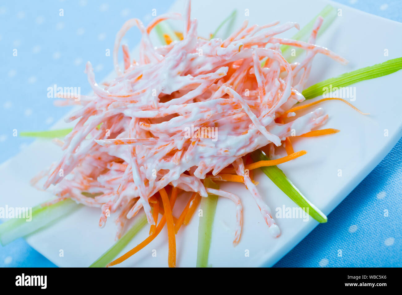 Lacto-vegetarian dish. Spicy salad of grated carrots with garlic and ...