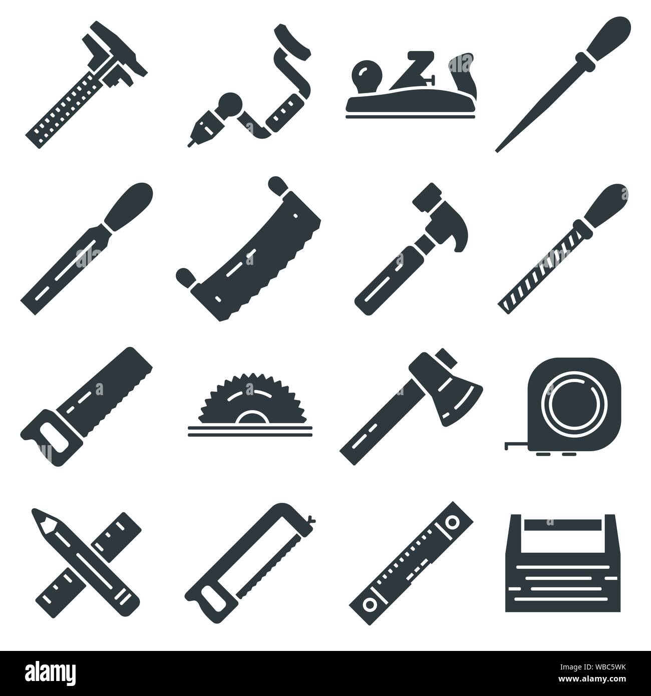 Carpentry industry equipment icons flat set with toolbox furniture ...
