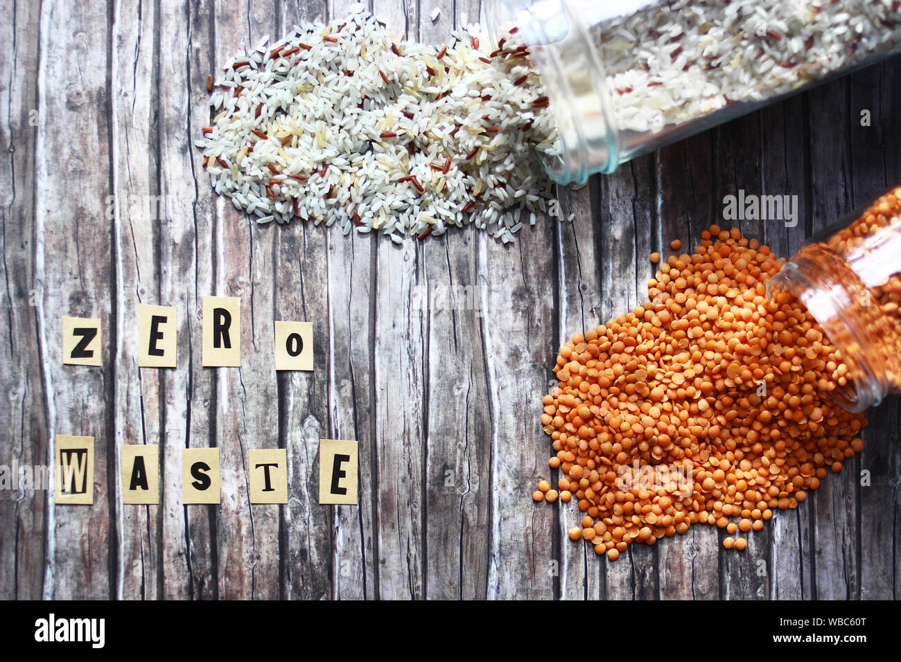 zero waste food products on wooden background table. Earthy tones, zero ...
