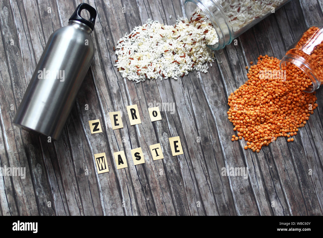 zero waste food products on wooden background table. Earthy tones, zero ...