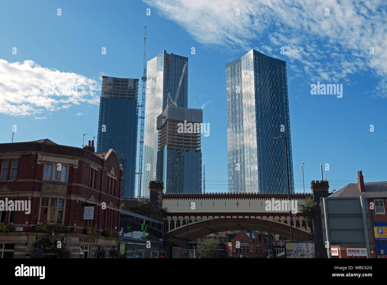 Huge high rise building under construction in Manchester UK Stock Photo ...