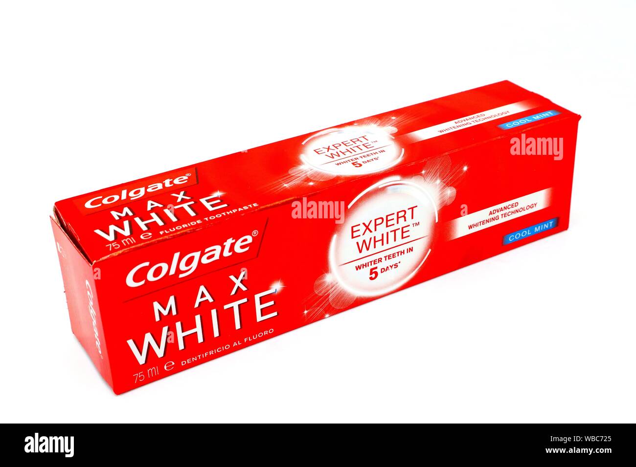 Colgate Max White Toothpaste produced by Colgate-Palmolive Stock Photo ...