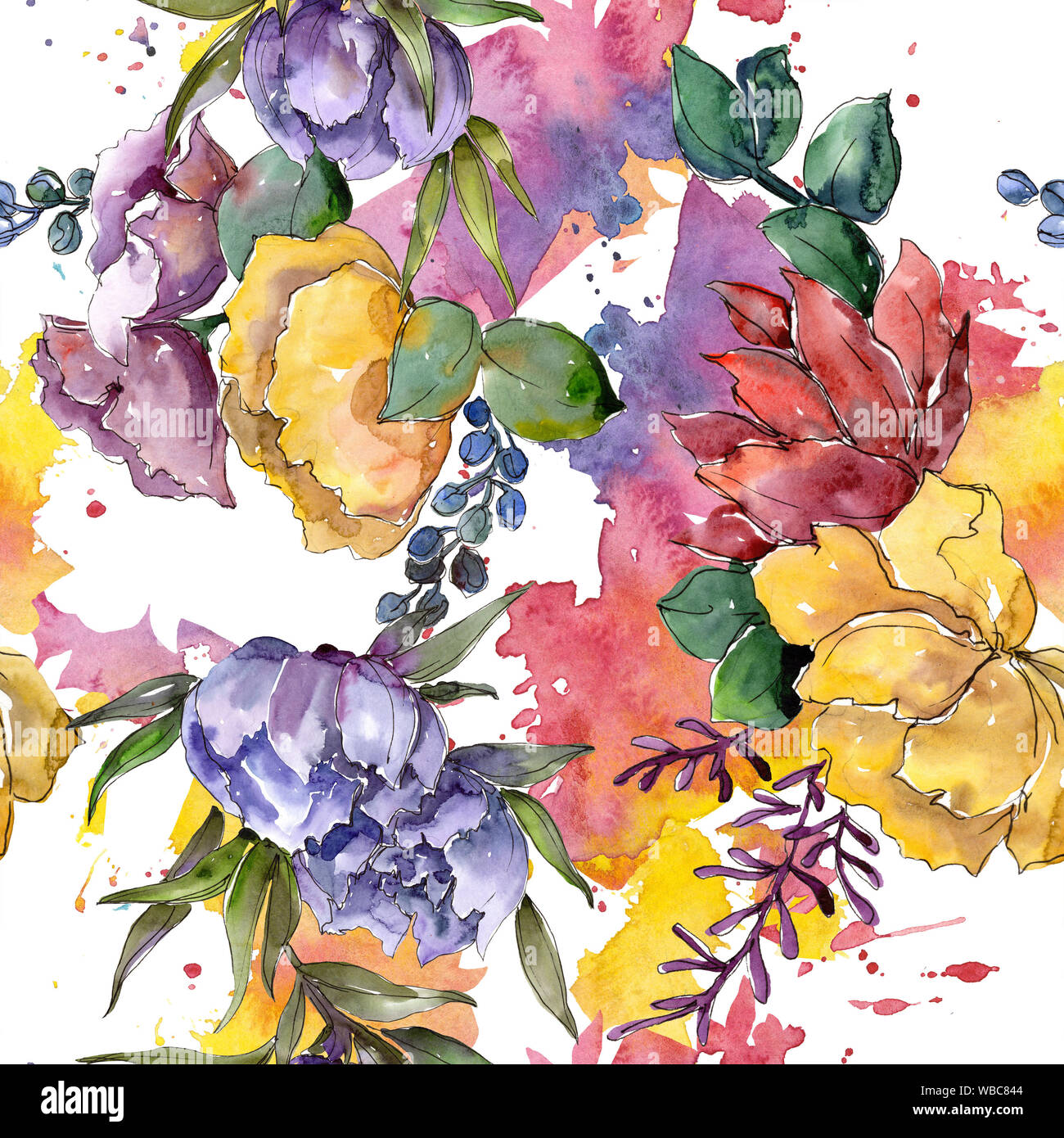 Bouquet floral botanical flowers. Watercolor background illustration ...