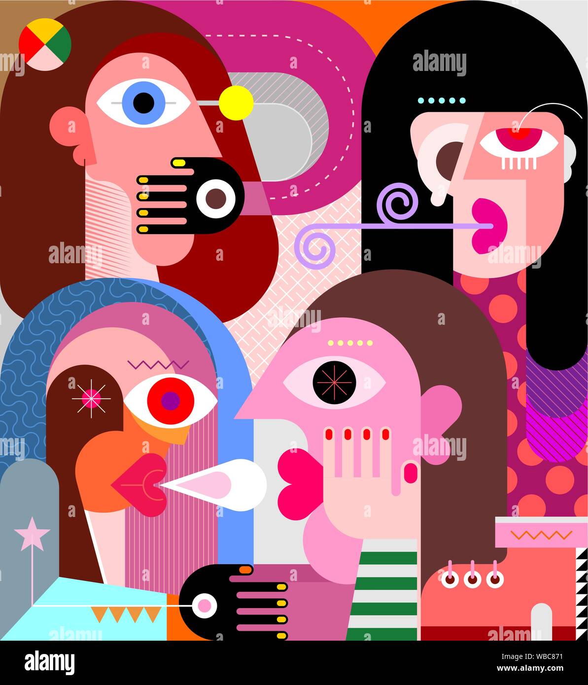 Modern abstract art portrait of Four Persons vector illustration. Man ...