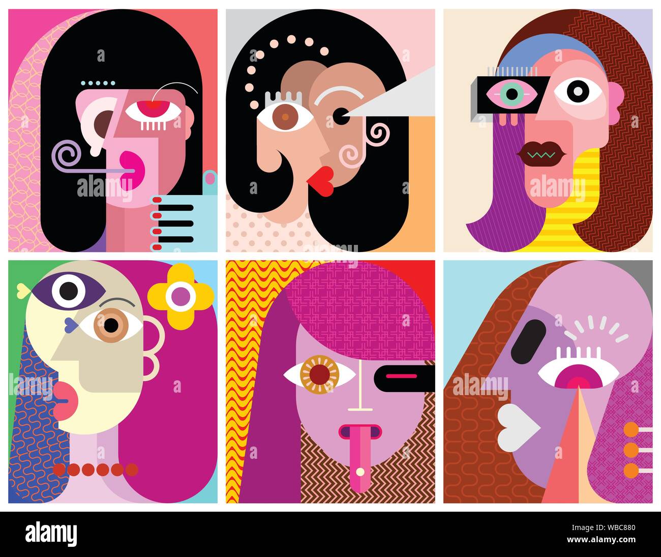 Six portraits contemporary abstract art vector illustration. Design of ...
