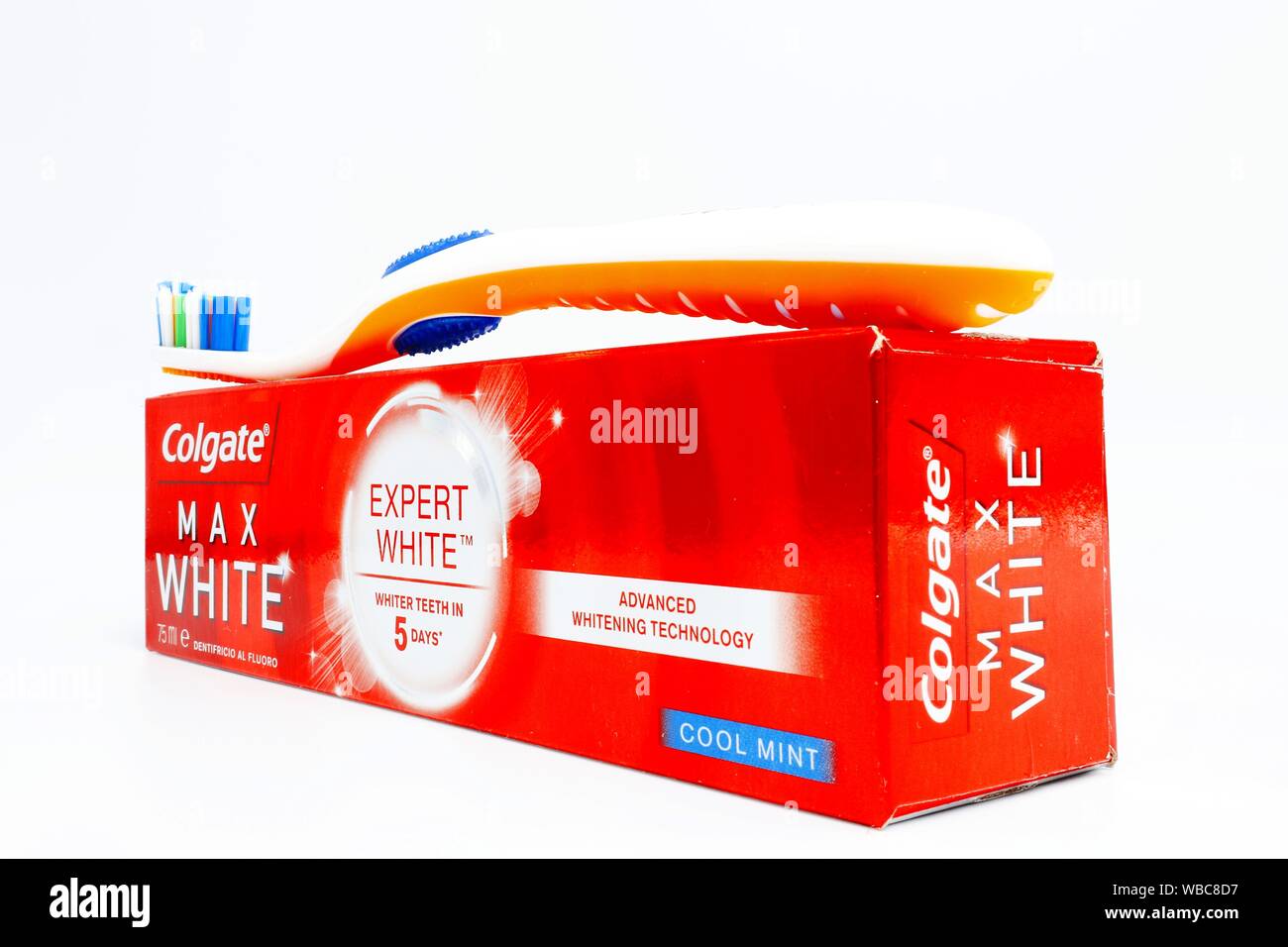 Colgate Max White Toothpaste produced by Colgate-Palmolive Stock Photo ...