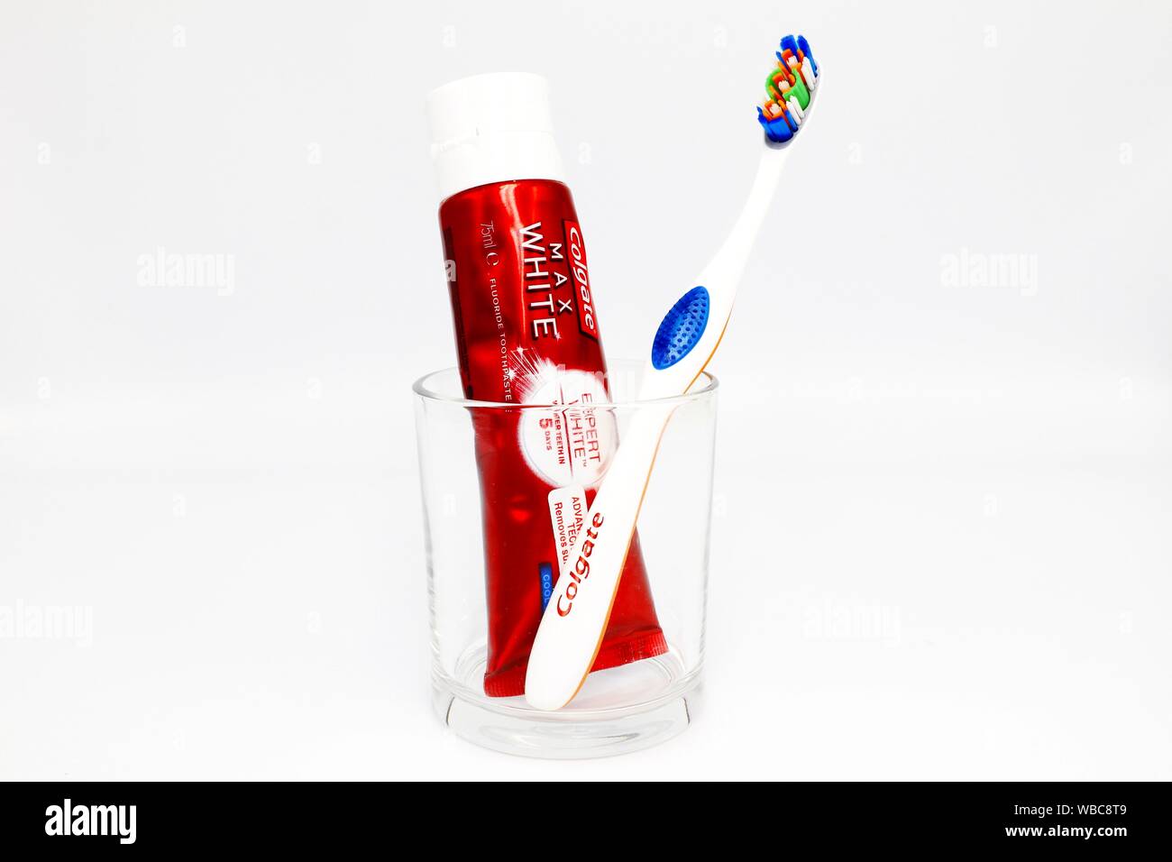 Colgate Max White Toothpaste produced by Colgate-Palmolive Stock Photo ...