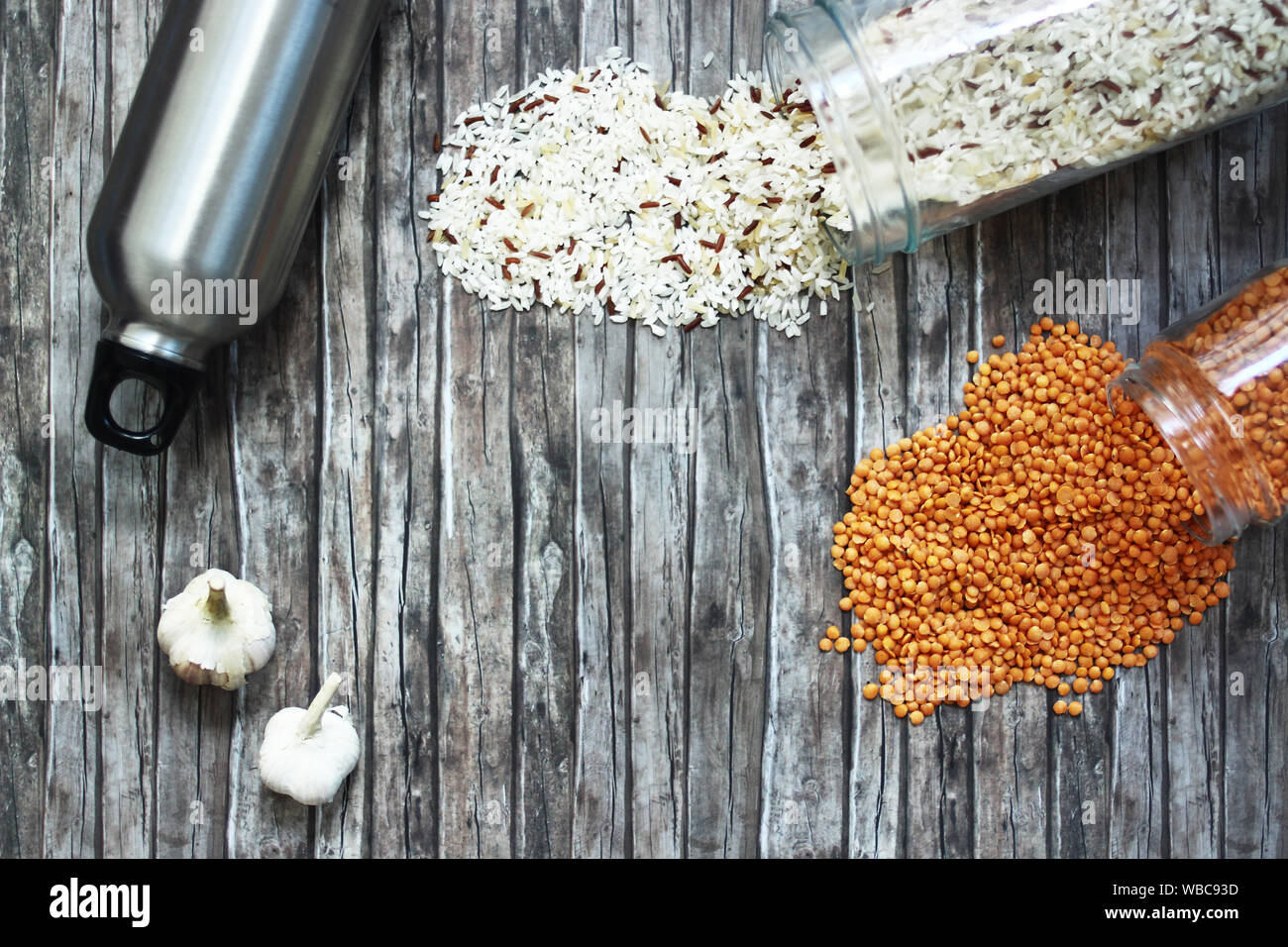 zero waste food products on wooden background table. Earthy tones, zero ...