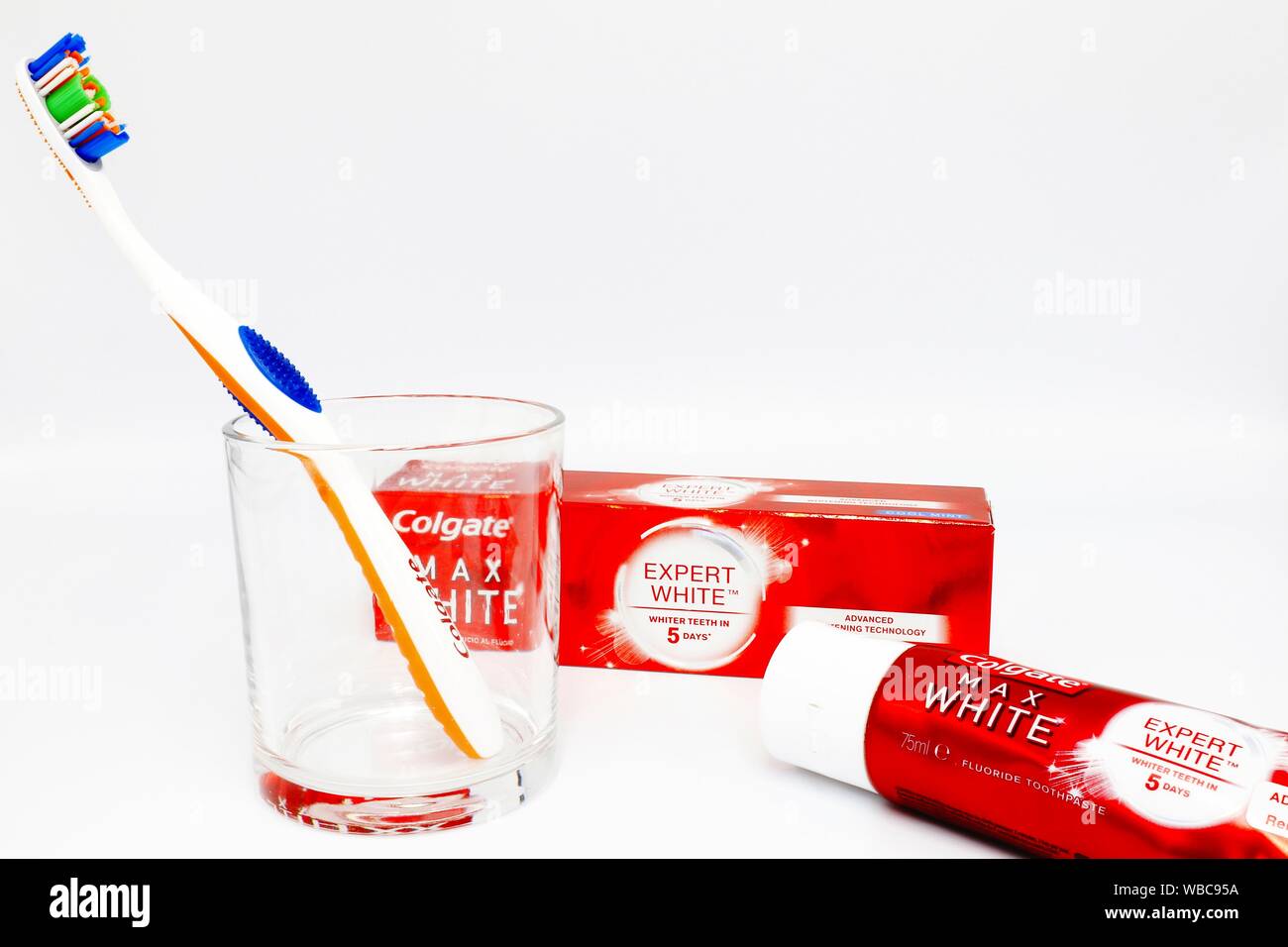 Colgate Max White Toothpaste produced by Colgate-Palmolive Stock Photo ...