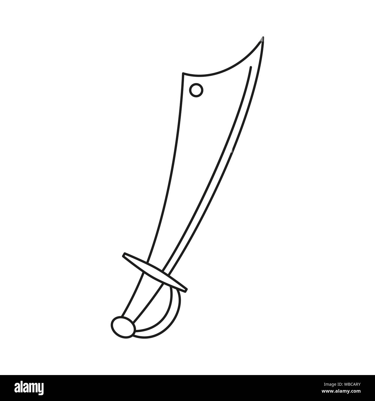Line art black and white scimitar. Medieval festival props. Fairy tale ...