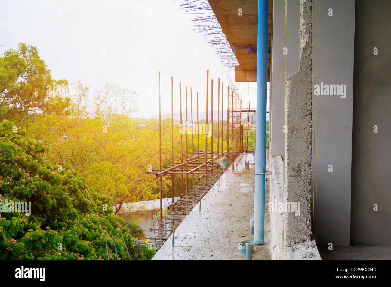 columns building and rope in level measurement. construction site Stock ...