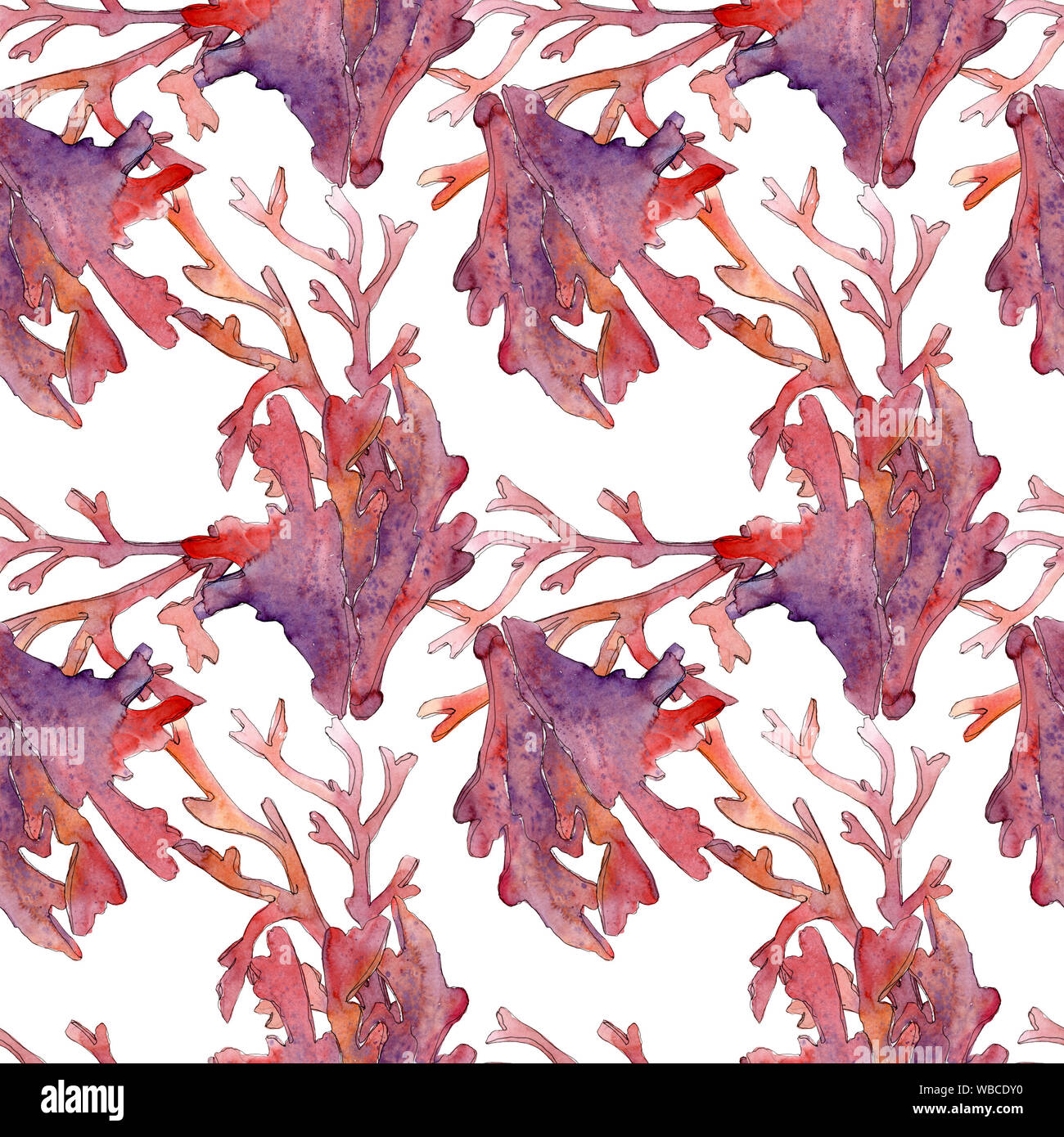 Red aquatic underwater nature coral reef. Watercolor background ...