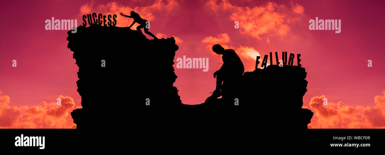 Success and failure concept. Silhouette sporty woman on the cliff Stock ...