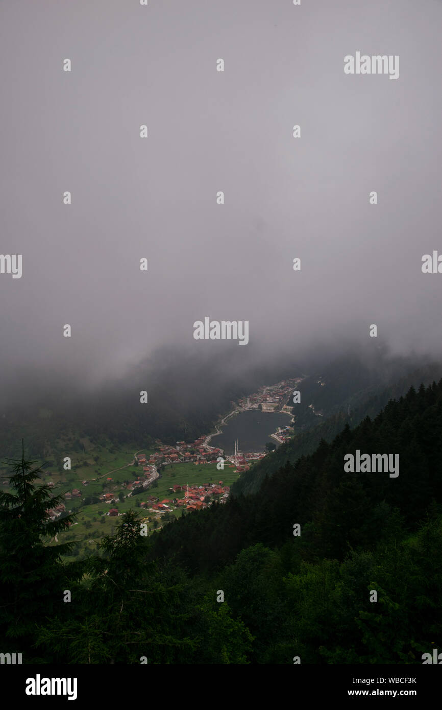 Uzungol lake view (Long lake) top view of the mountains and lake in ...