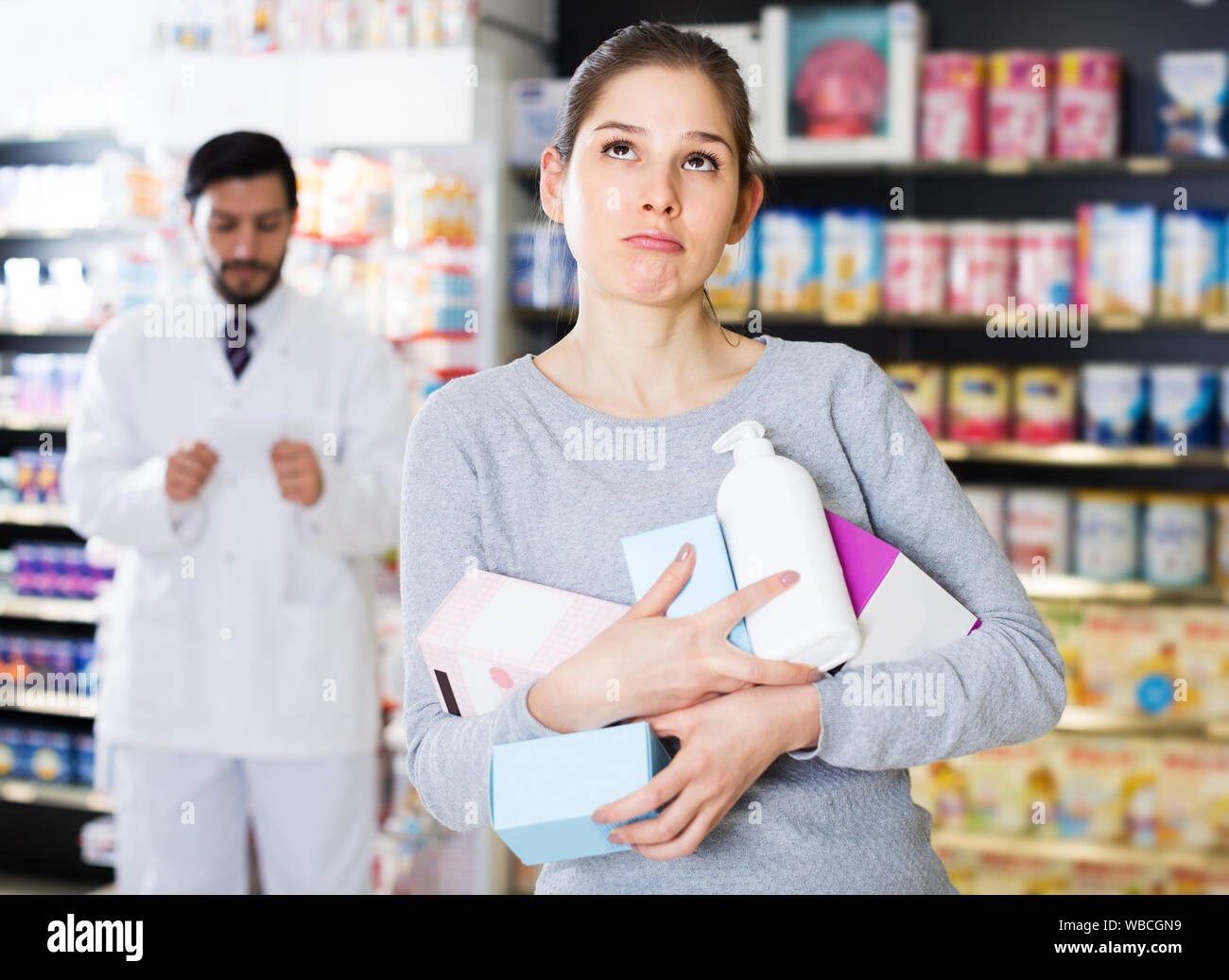 Portrait of outraged woman client with medicines in pharmacy Stock ...