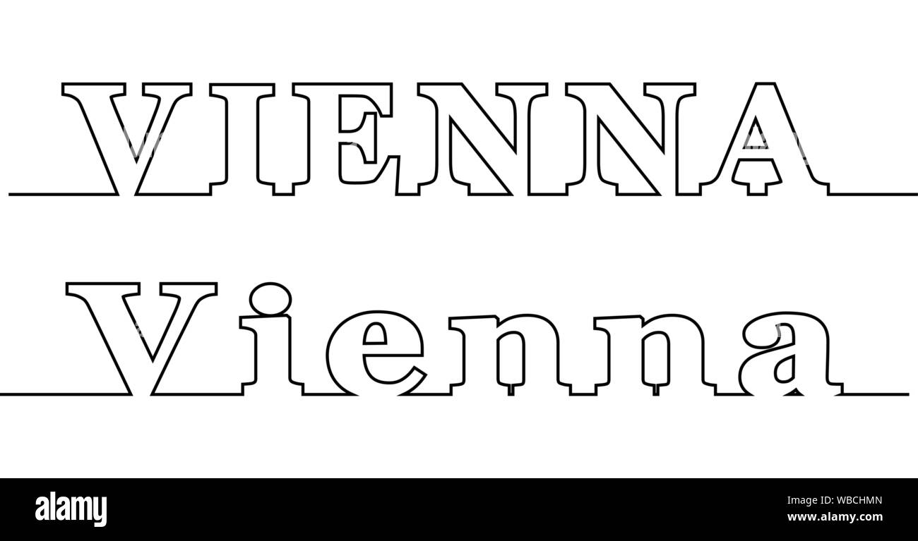 Vienna. Contour line with the name of the capital of Austria. Uppercase ...