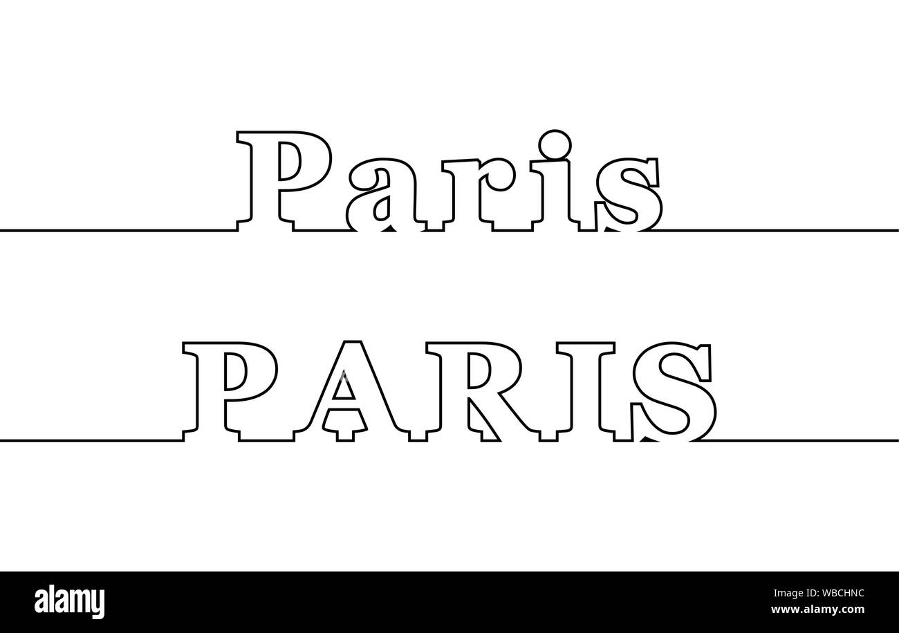 Paris. Contour line with the name of the capital of France. Uppercase ...