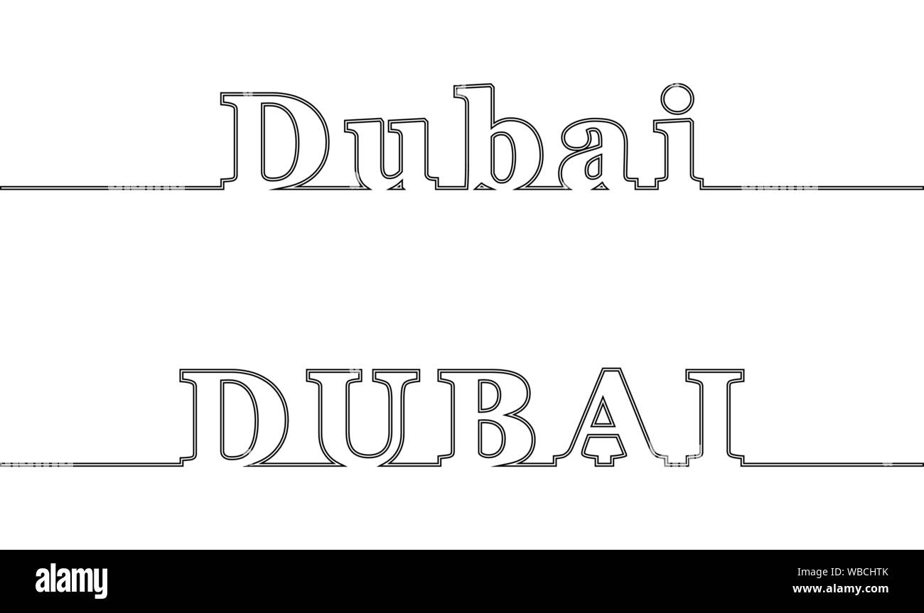 DUBAI. Contour line with the name of the city. Uppercase and lowercase ...