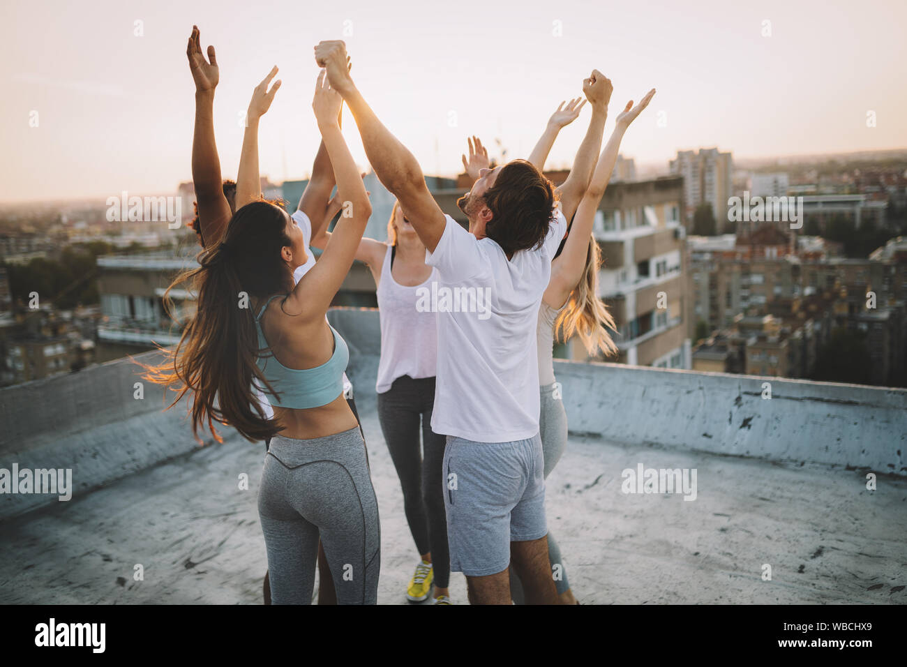 Fitness, sport, friendship and healthy lifestyle concept - group of ...