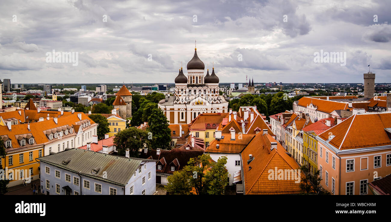 Beautiful panoramic skyline of Tallinn old town featuring Alexander ...