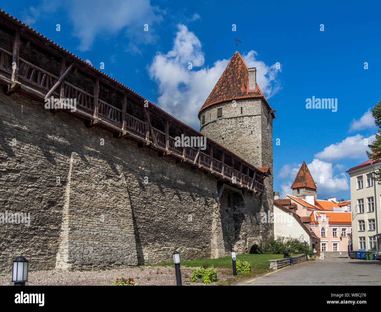 Beautiful Lower Town Wall and its towers in Tallinn old town, Estonia ...