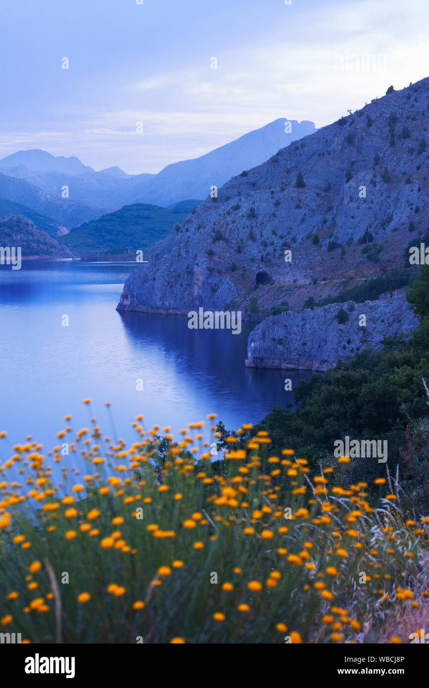 Mountain lake in summer twilight leon hi-res stock photography and ...