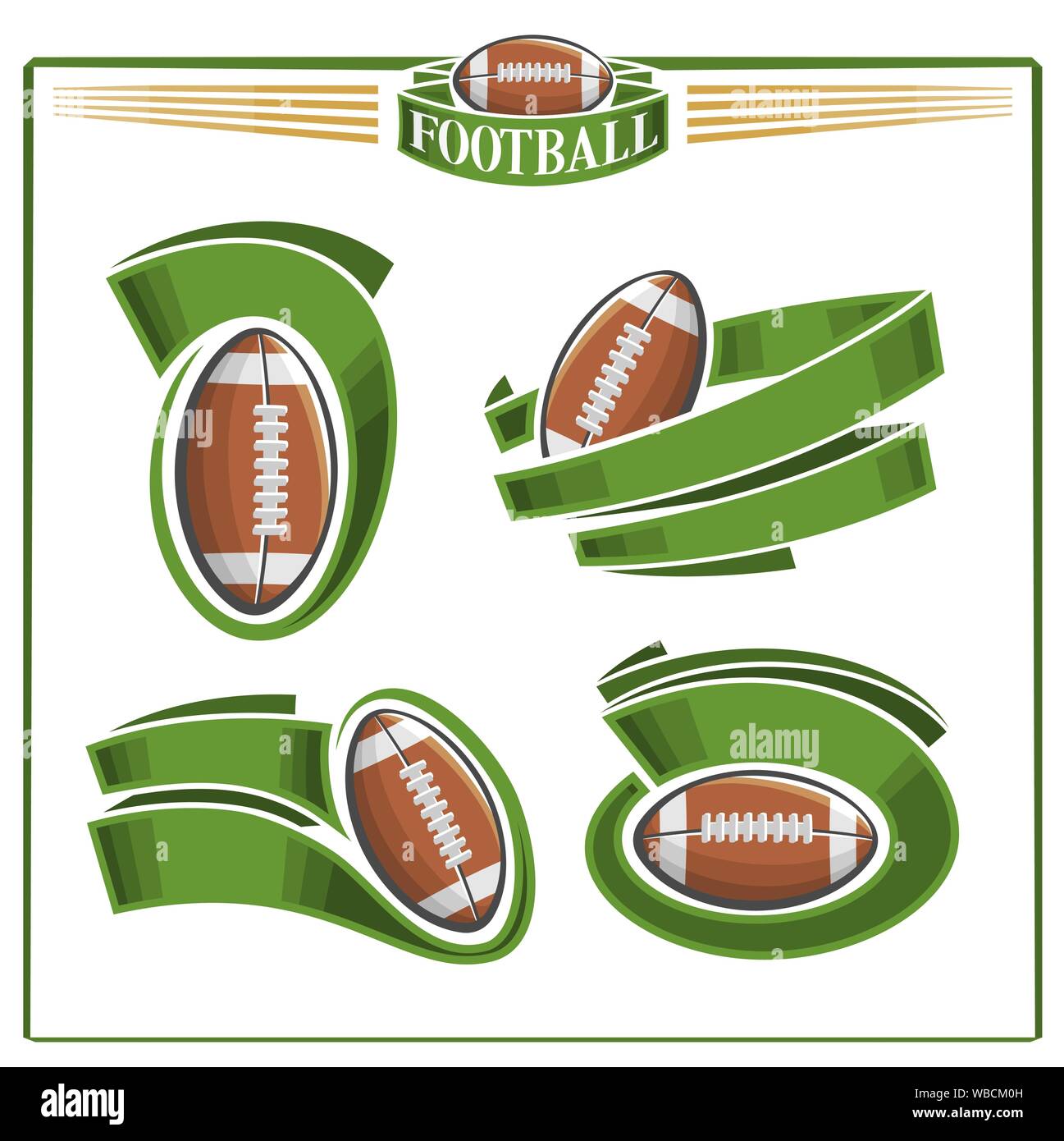 Vector logo for American football balls with green ribbons for text ...