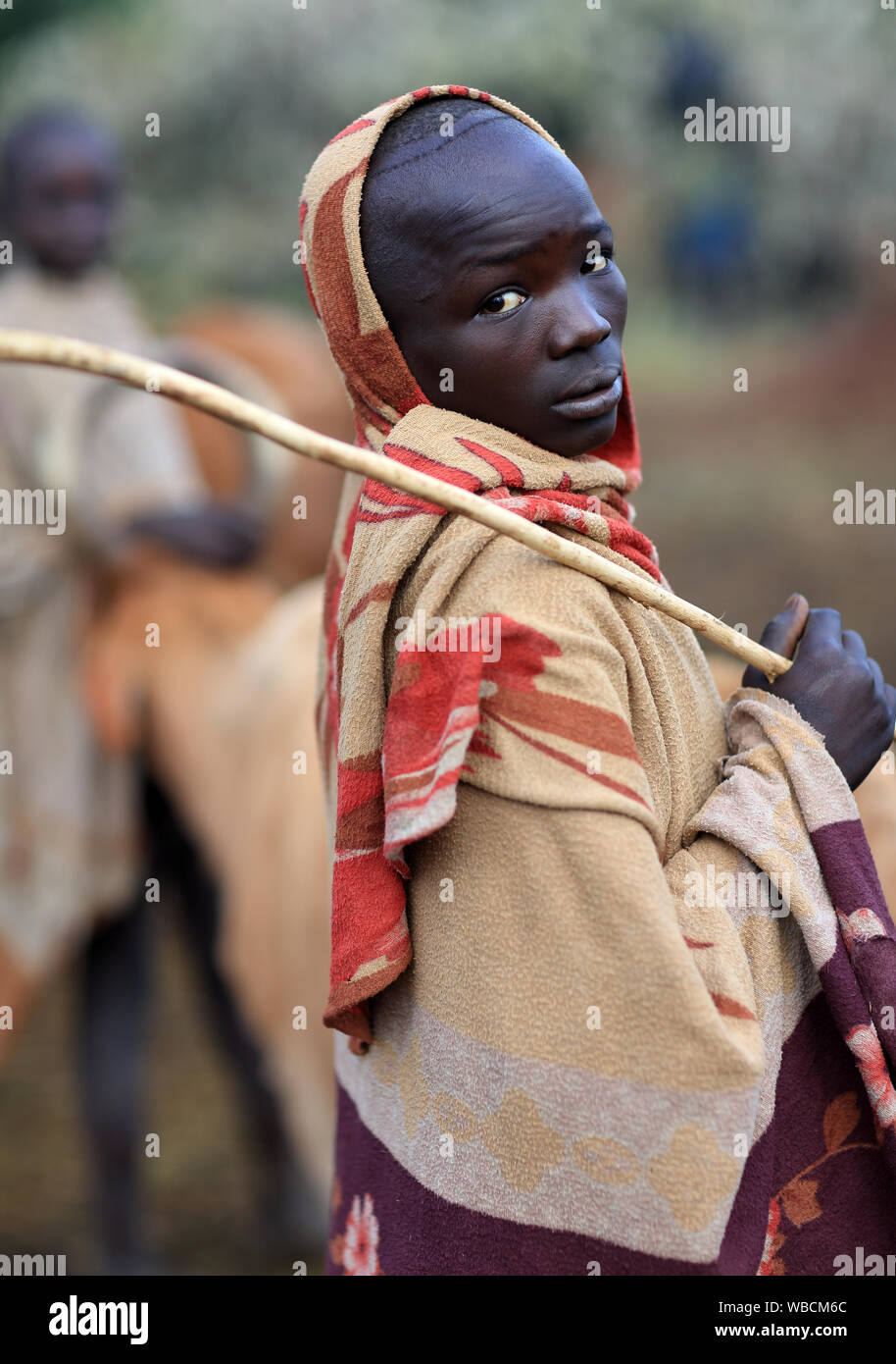 Young tribal Suri boy at a ceremony in Lower Omo Valley near Kibish ...