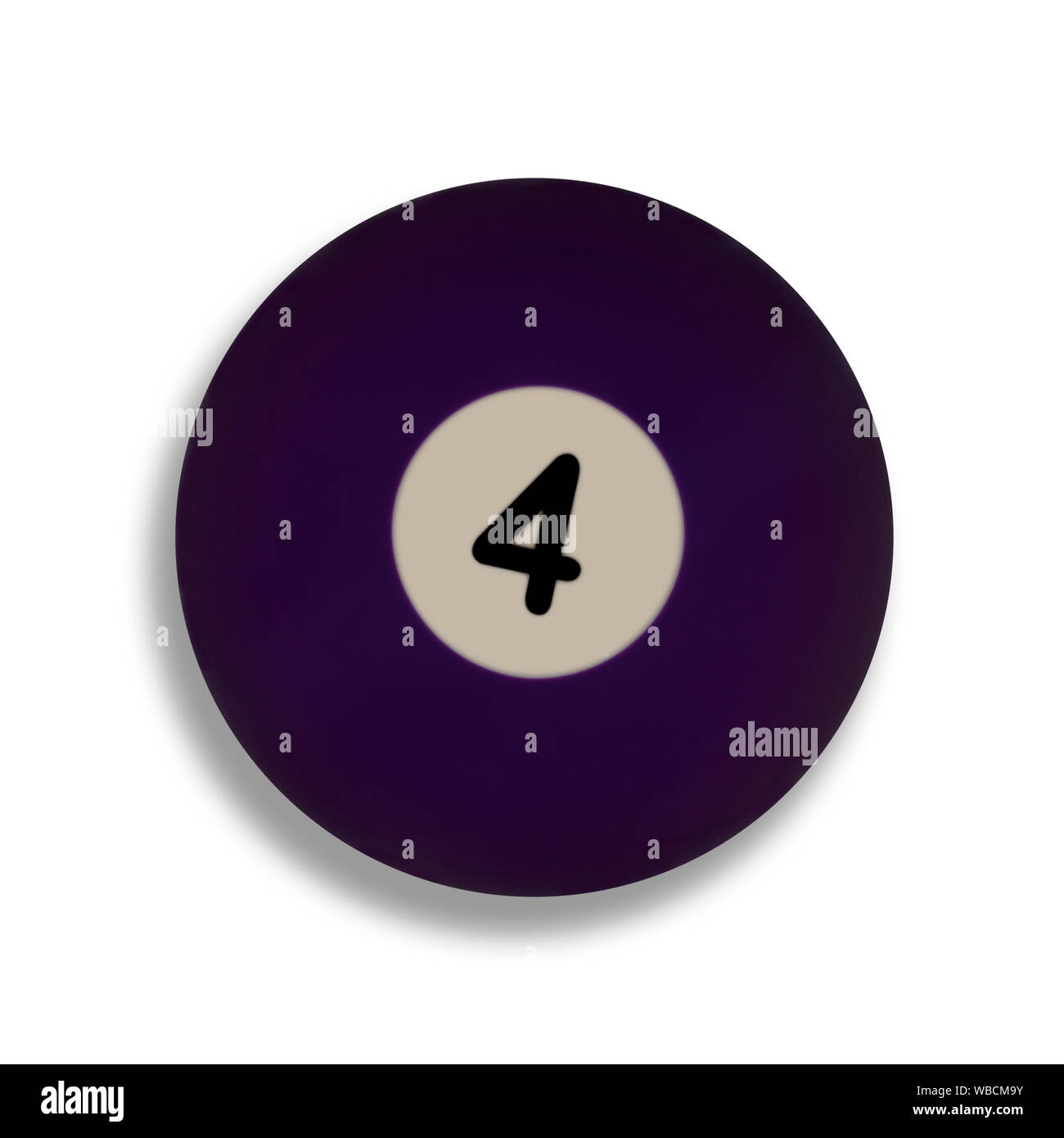 Isolated number 4 purple pool ball, with drop shadow on a white ...