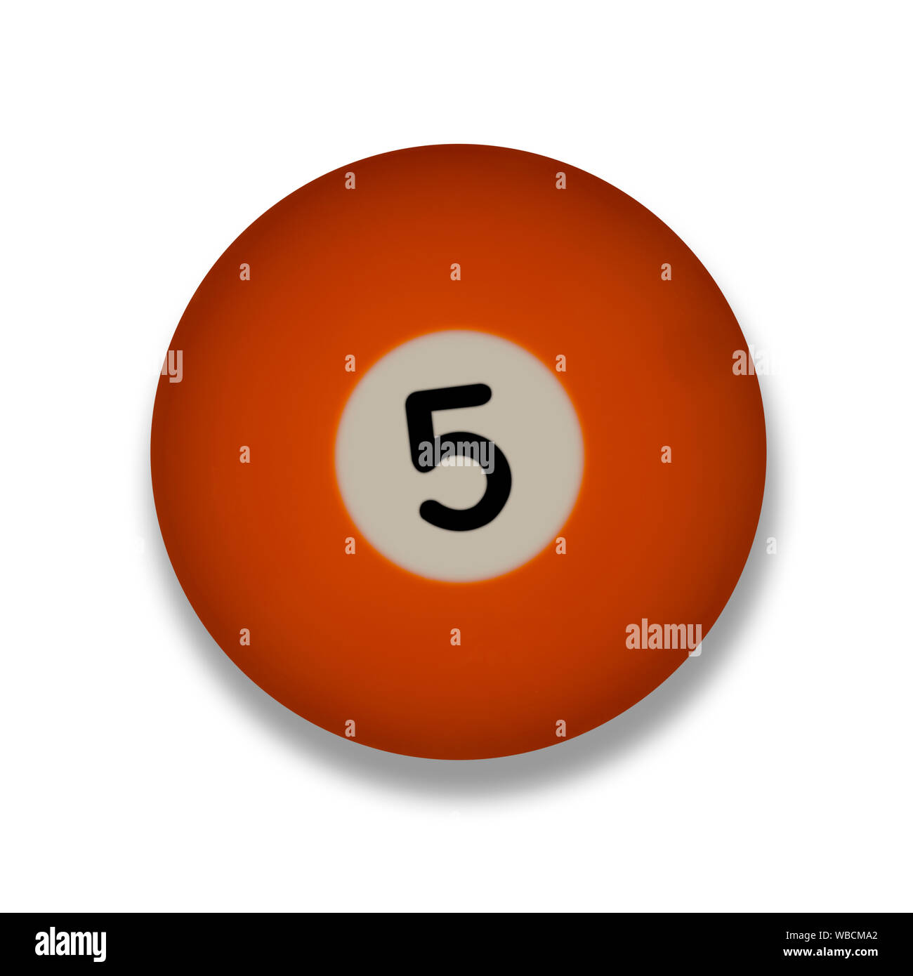 Isolated number 5 orange pool ball, with drop shadow on a white ...
