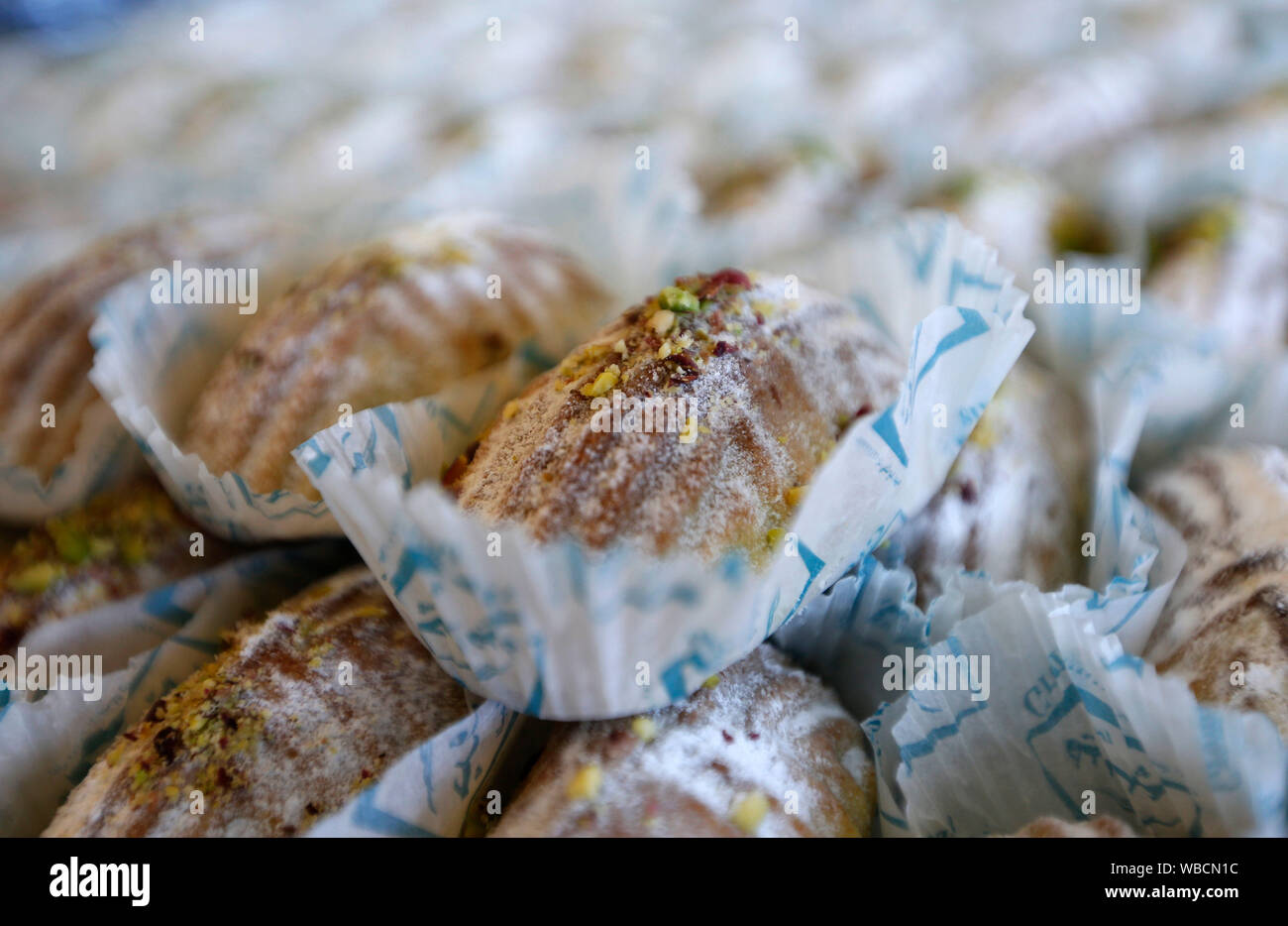 Beirut, Lebanon. 25th Aug, 2019. Maamoul cakes are on sale at a pastry ...