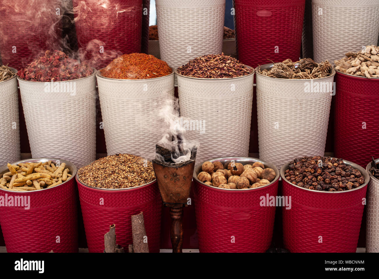Incense burning in the spice souk of Dubai Creek, United Arab Emirates ...