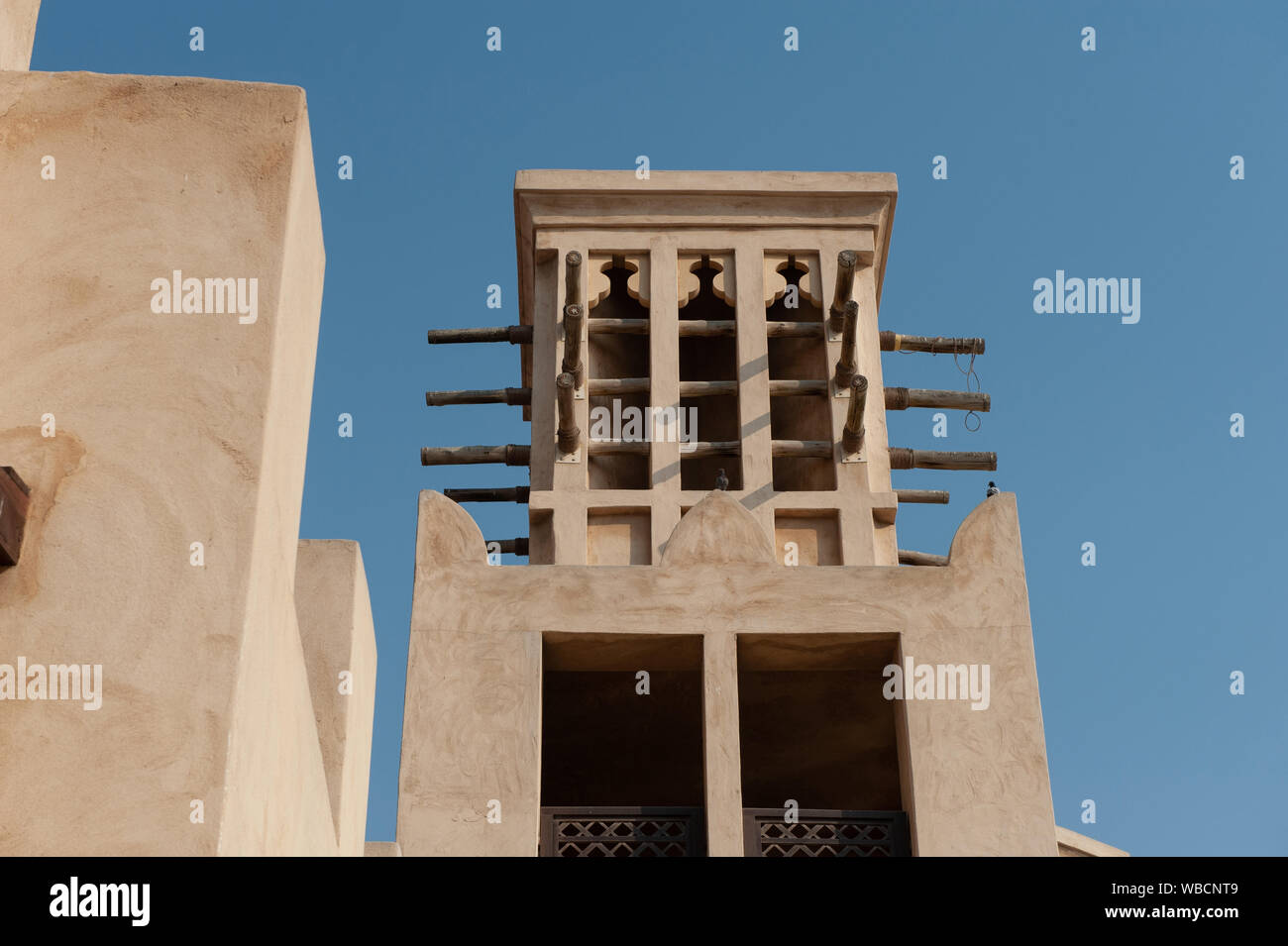 Detail of traditional wind tower architecture, Dubai, United Arab ...