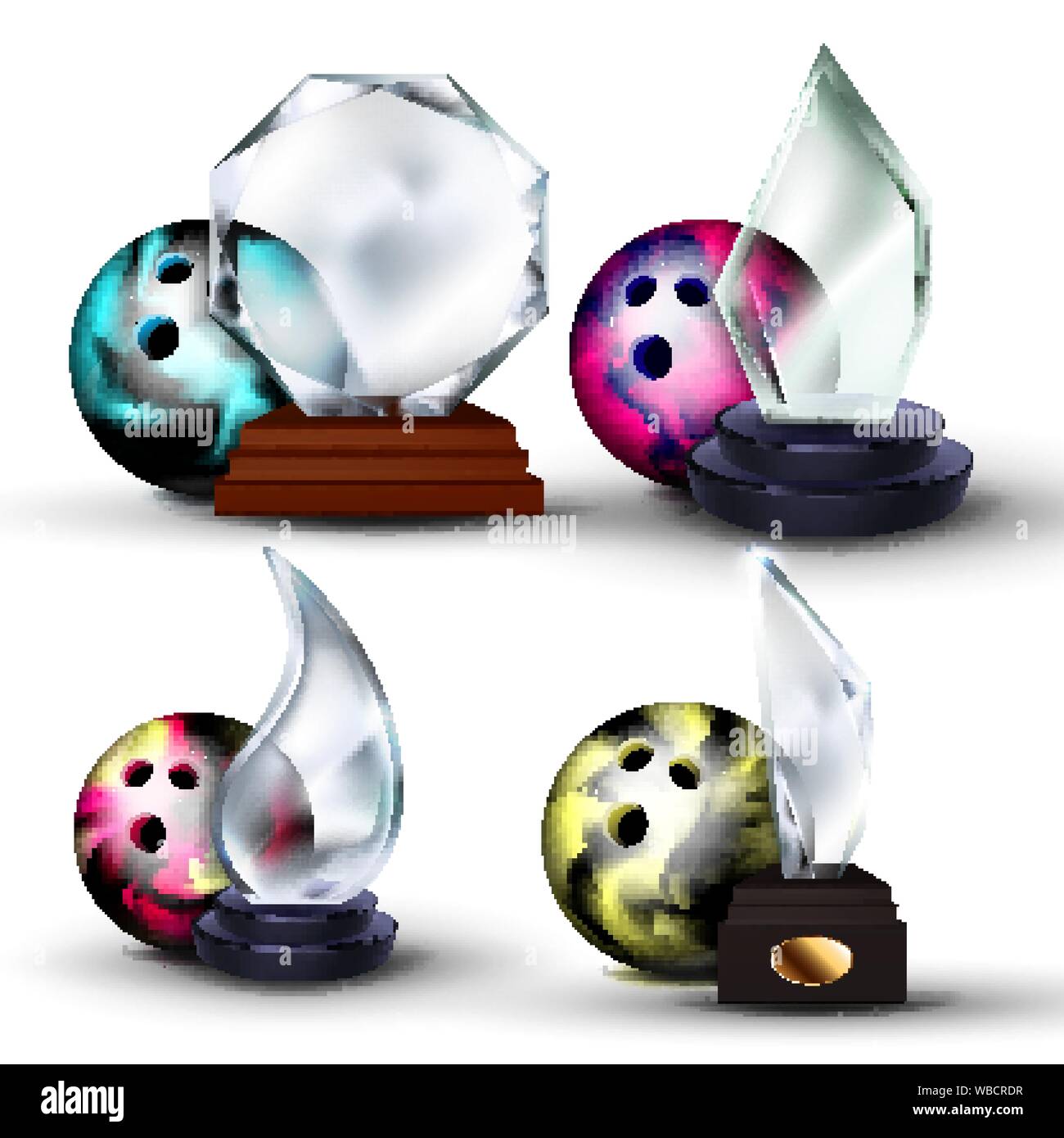 Bowling Game Award Set Vector. Bowling Ball, Glass Trophy. Modern ...