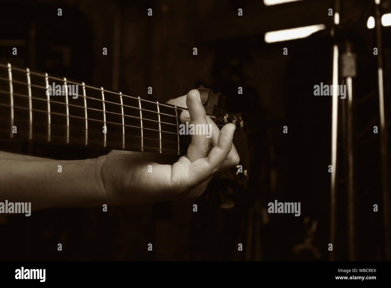 Acoustic Guitar Player Performing. Guitarist Playing In Music Studio ...