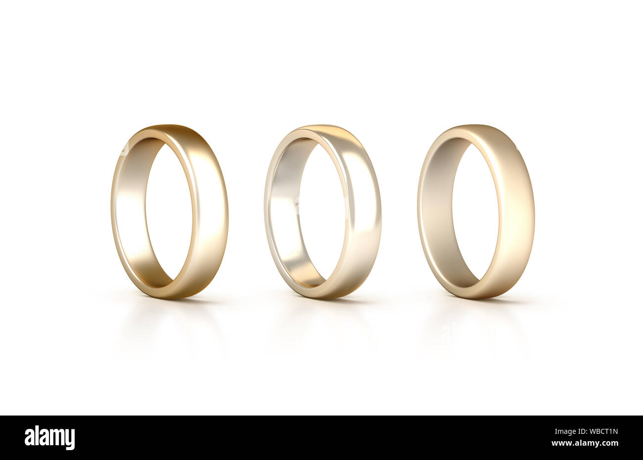 Gold rings set stand isolated, matte and gloss jewelry, clipping path ...