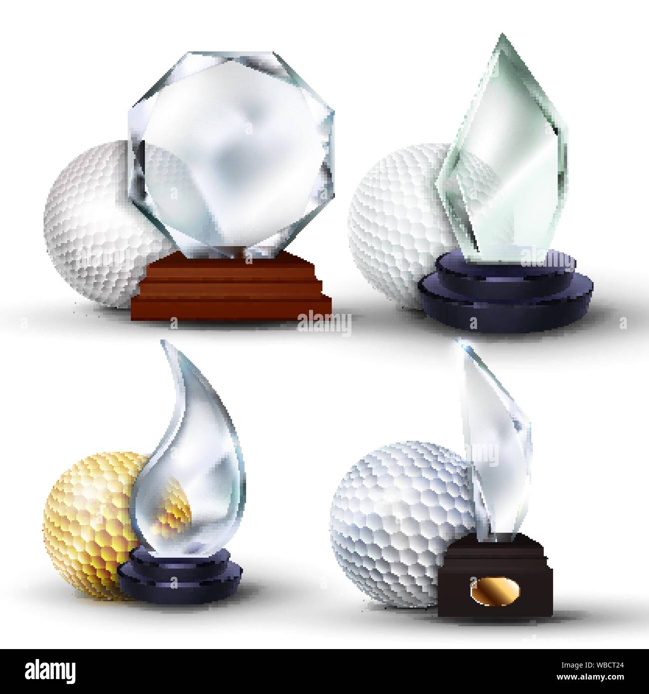 Golf Game Award Set Vector. Golf Ball, Glass Trophy. Modern Golf ...