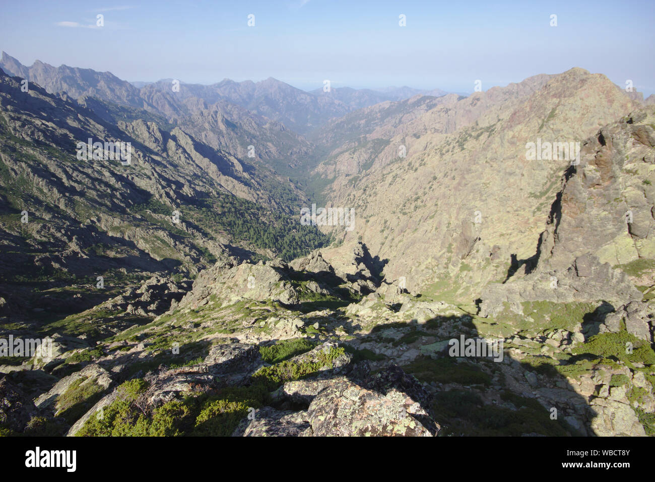 Valley of Le Fango. View West from GR20 above Lac de la Muvrella ...