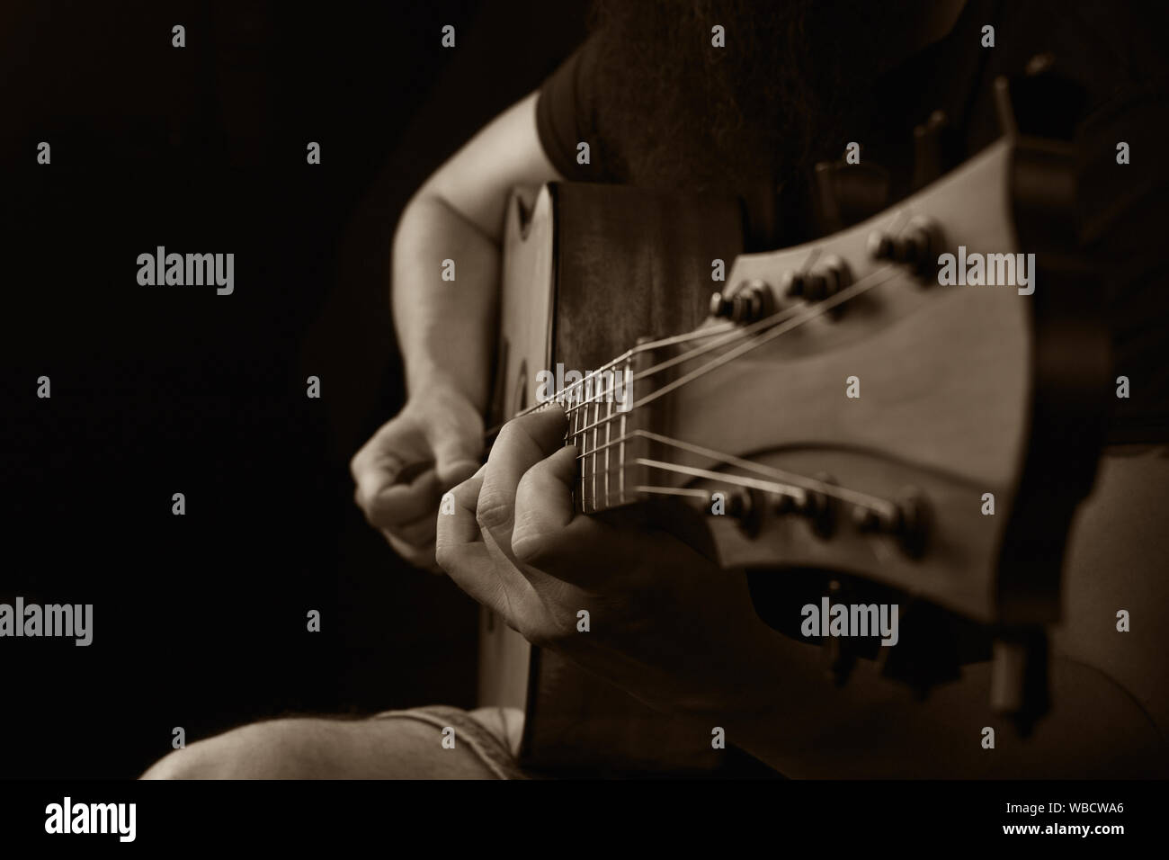 Acoustic Guitar Player Performing. Guitarist Playing In Music Studio ...