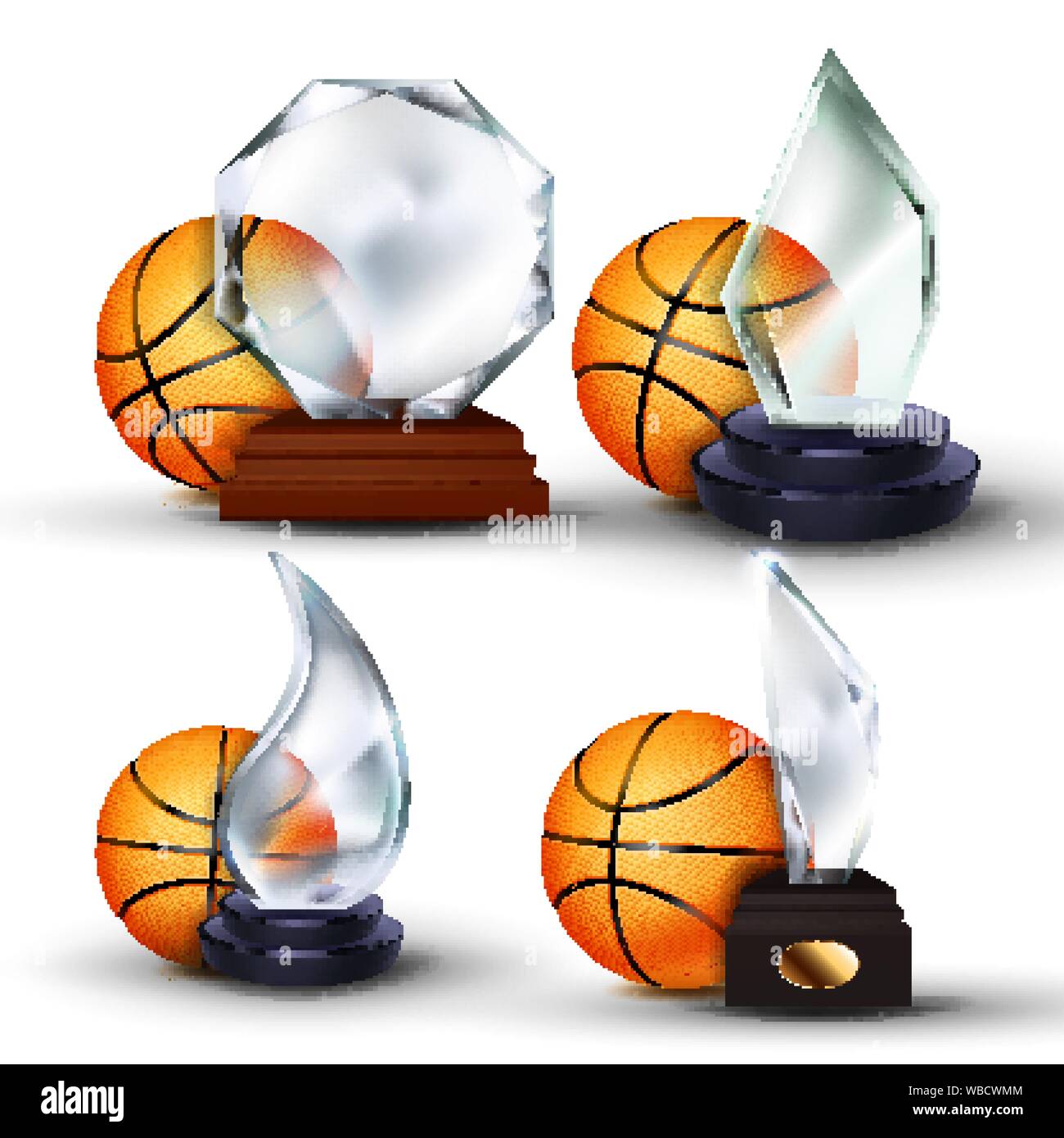 Basketball Game Award Set Vector. Ball, Glass Trophy. Modern Tournament ...