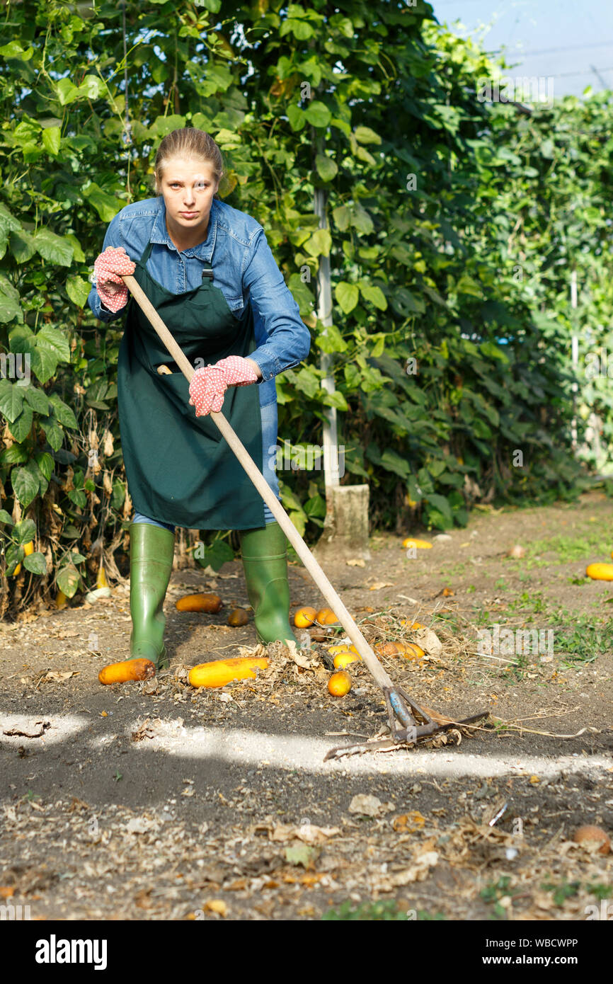 Female gardener using rake in hi-res stock photography and images - Alamy
