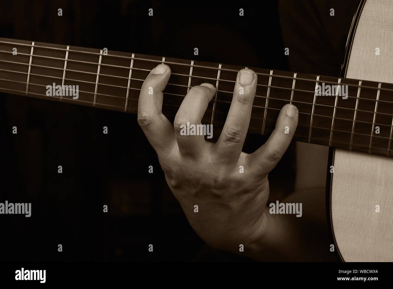 Acoustic Guitar Player Performing. Guitarist Playing In Music Studio ...