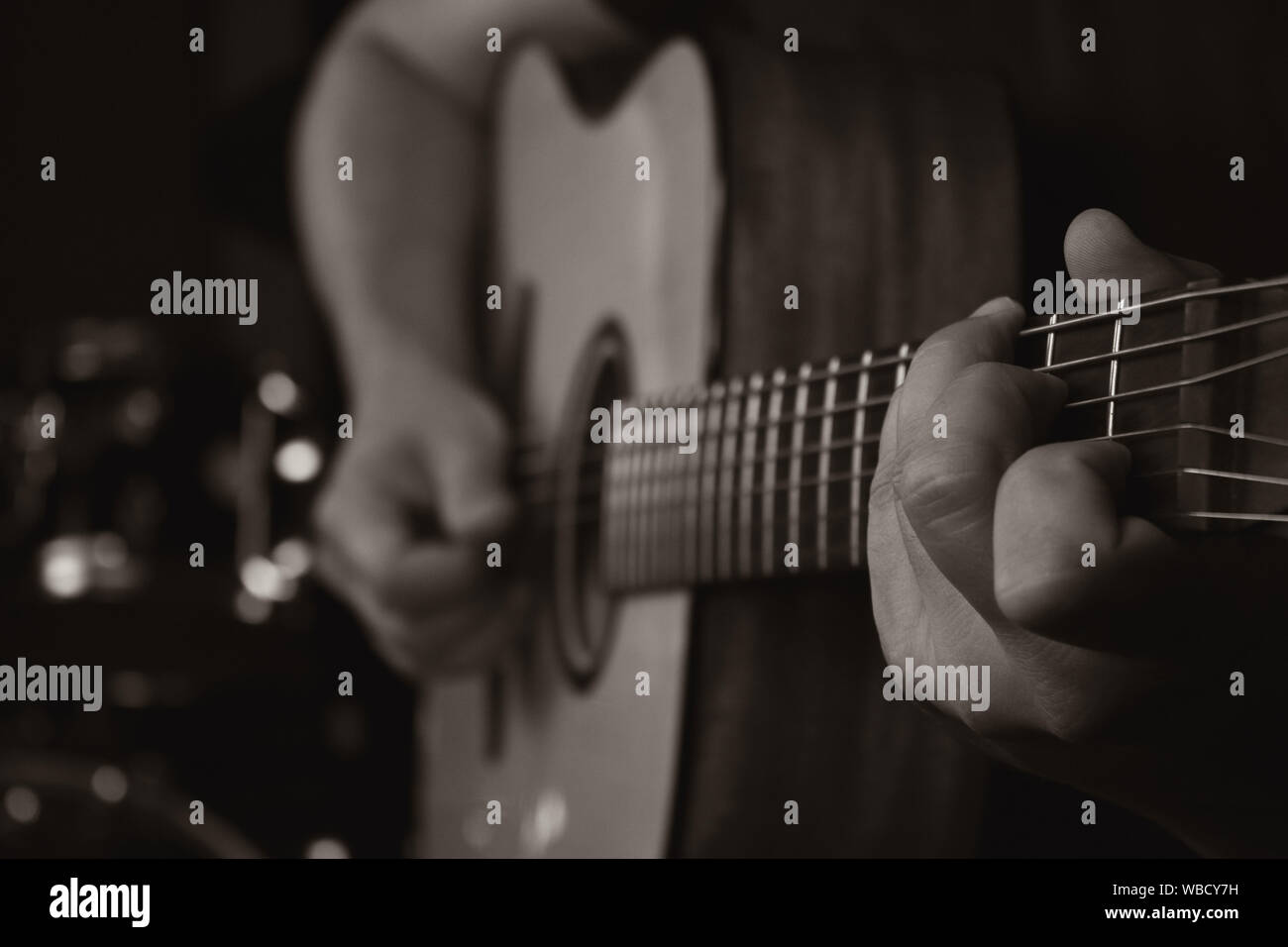 Acoustic Guitar Player Performing. Guitarist Playing In Music Studio ...