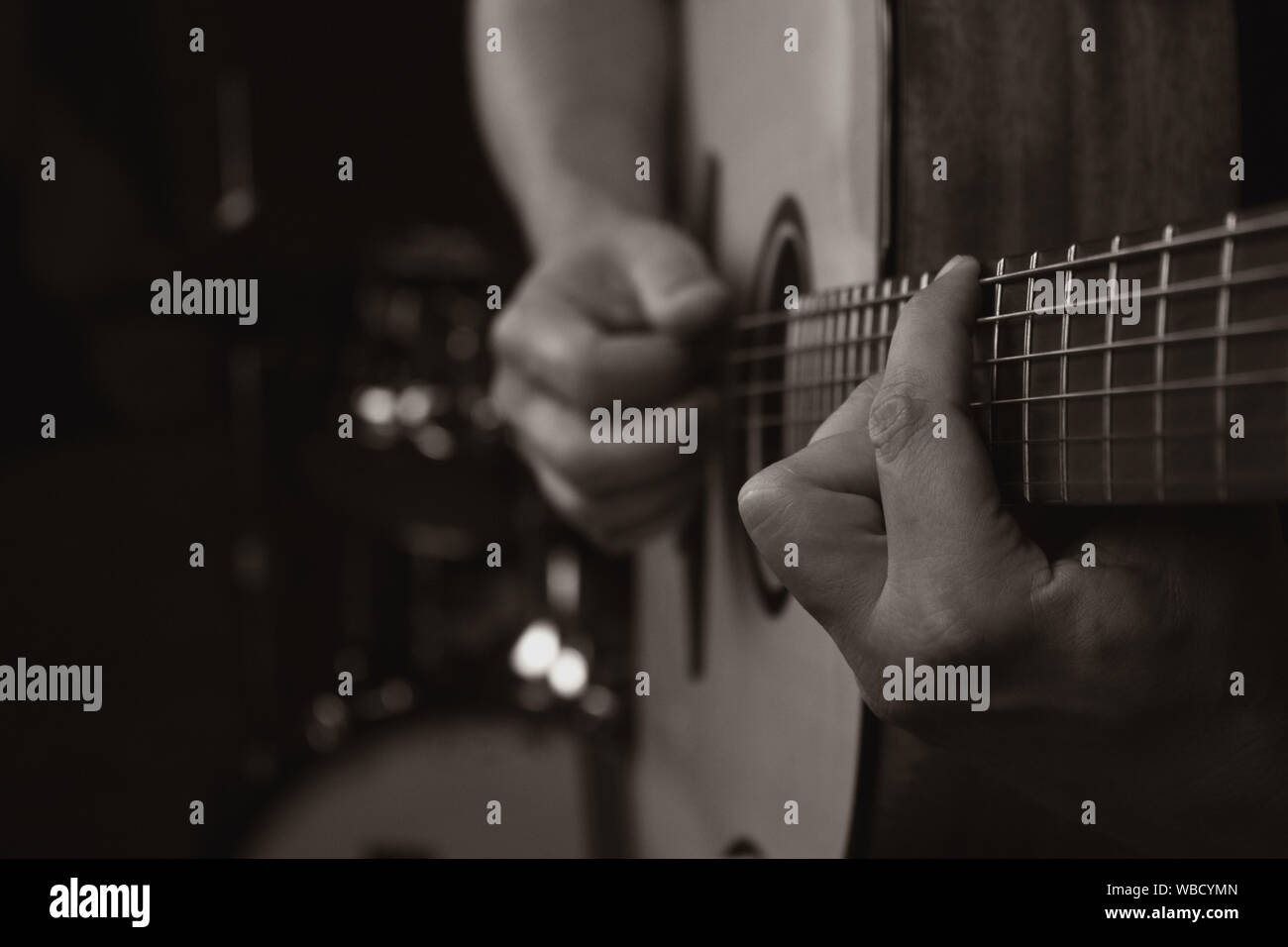 Acoustic Guitar Player Performing. Guitarist Playing In Music Studio ...