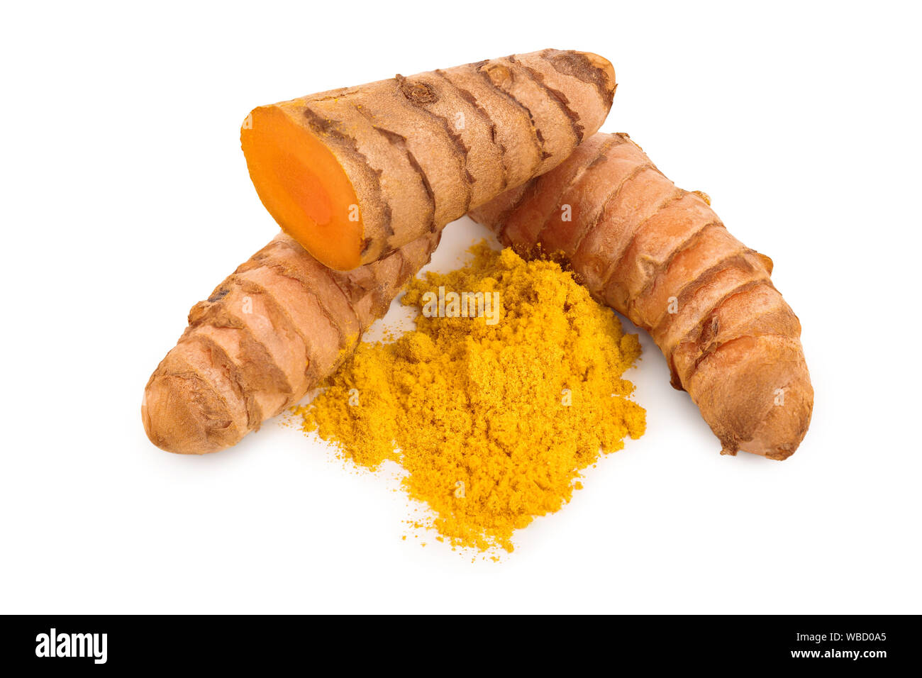 turmeric root and powder isolated on white background close up Stock ...