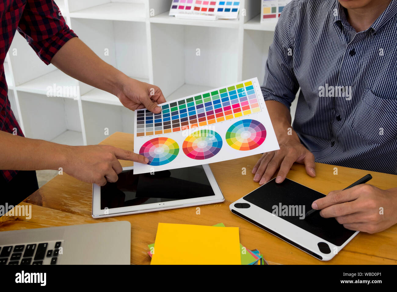 Graphic designers present colors from the color palette to their ...