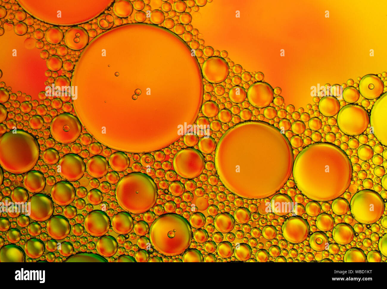 Multi-coloured bubble patterns formed by oil floating on water Stock ...