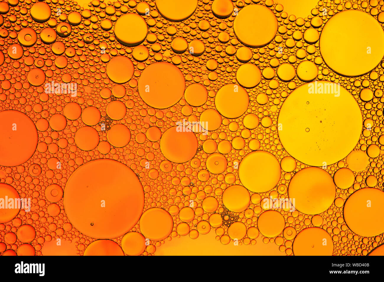 Multi-coloured bubble patterns formed by oil floating on water Stock ...