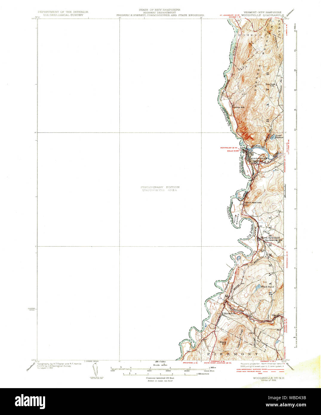 USGS Topo Map Vermont VT Woodsville 338227 1935 62500 Restoration Stock ...