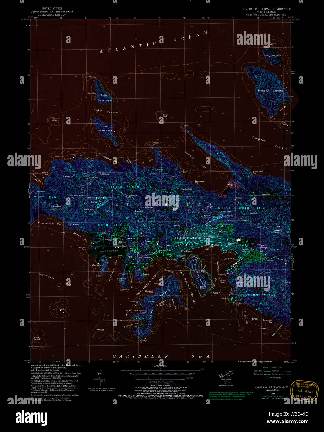 USGS TOPO Map Virgin Islands VI Central St Thomas 462189 1955 24000 ...